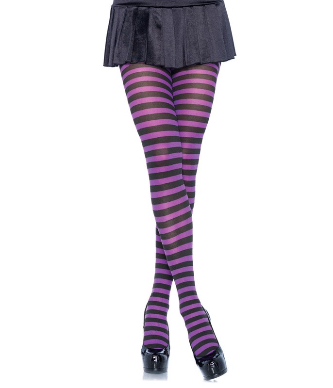 Meia-Calça Listrada Leg Avenue (7100) Preto/Roxo :: lingerie.com.br