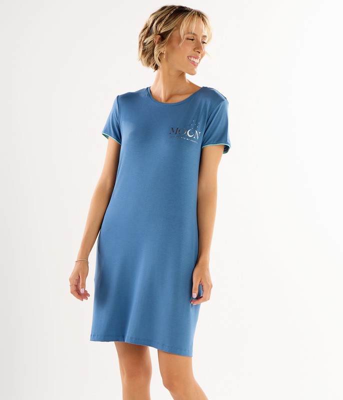 Camisola Curta Moon Pzama (40451) Viscolycra - Azul :: lingerie.com.br